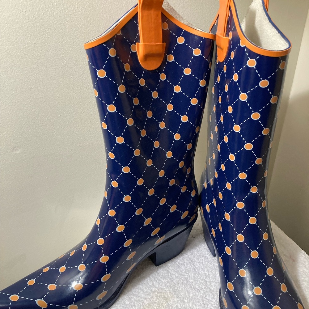 Stadium Stompers Cowgirl Rain Boots Blue With Orange … - Gem